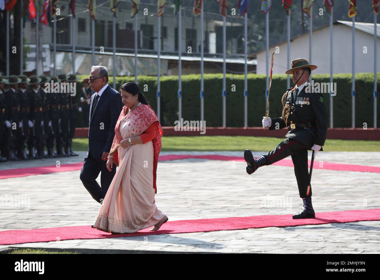 Bangladesh President Abdul Hamid, walks with Nepalese president Bidhya ...