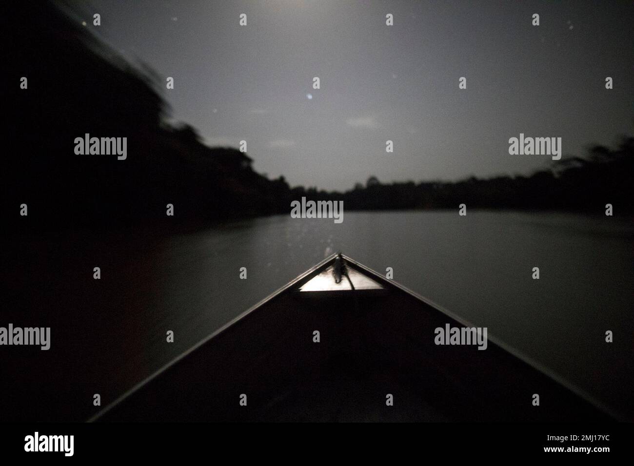 In this Sept. 3, 2019 photo, moonlight illuminates the bow of a boat ...