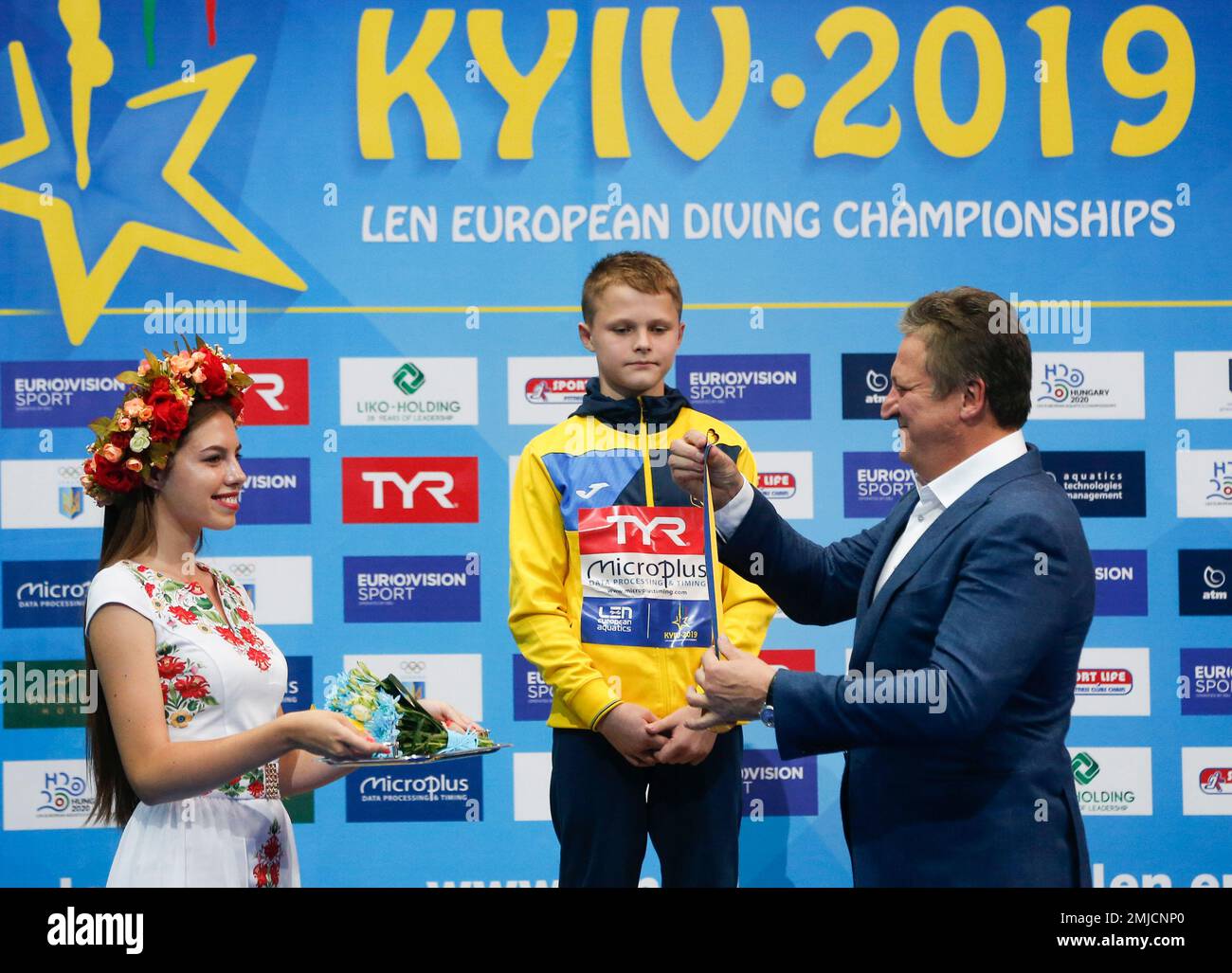 In this Sunday, Aug. 11, 2019 photo, President of the Ukrainian Diving ...