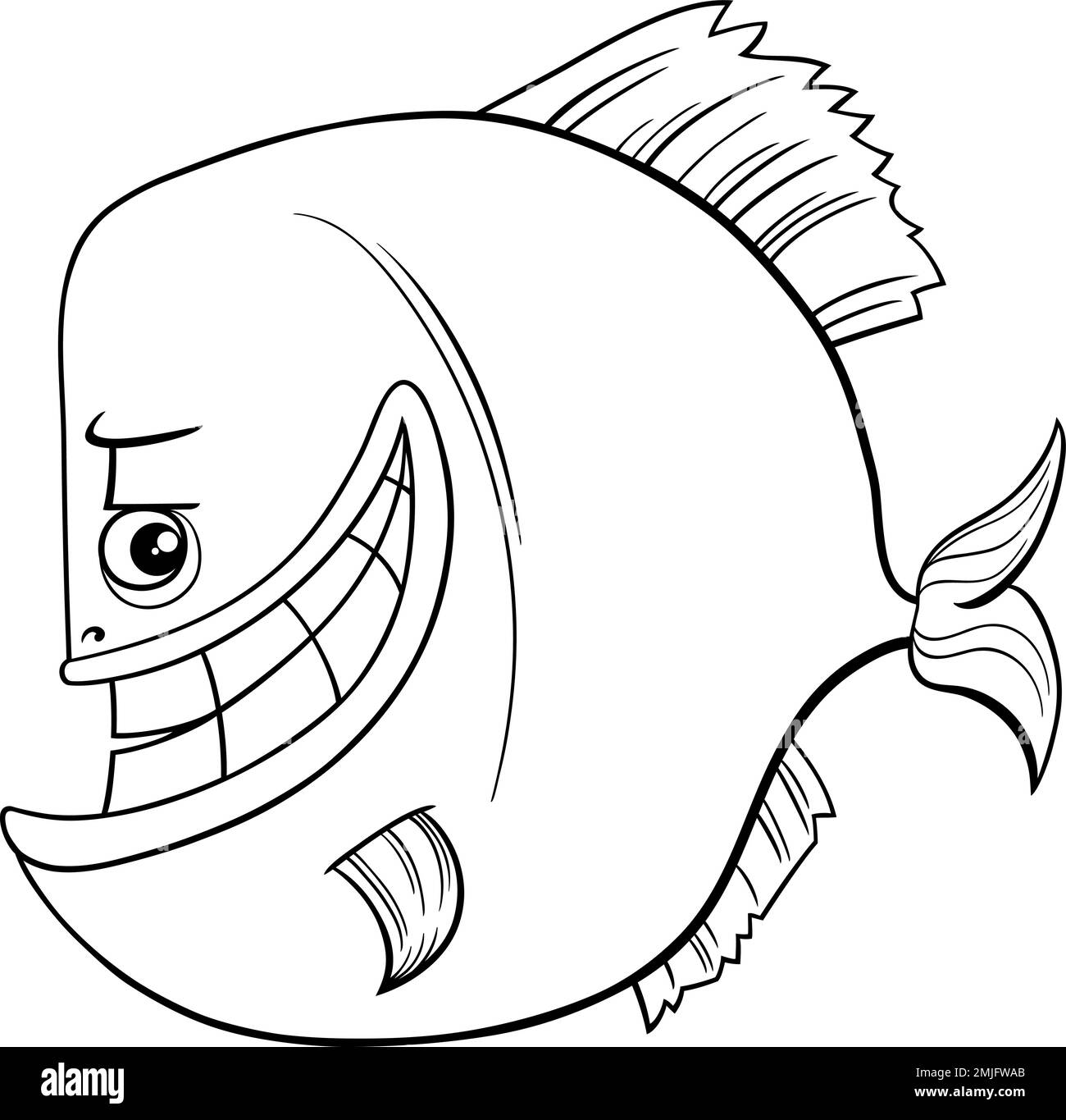 Cartoni animati in bianco e nero illustrazione di piranha pesce fumetto ...