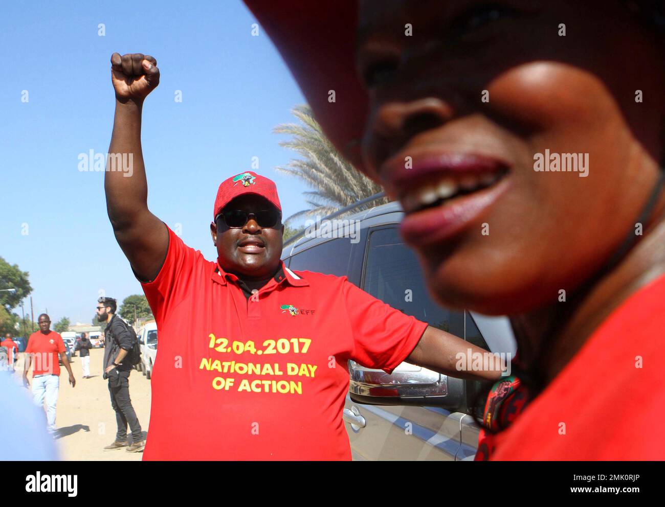 An Economic Freedom Fighters (EFF) party supporter shouts his support ...