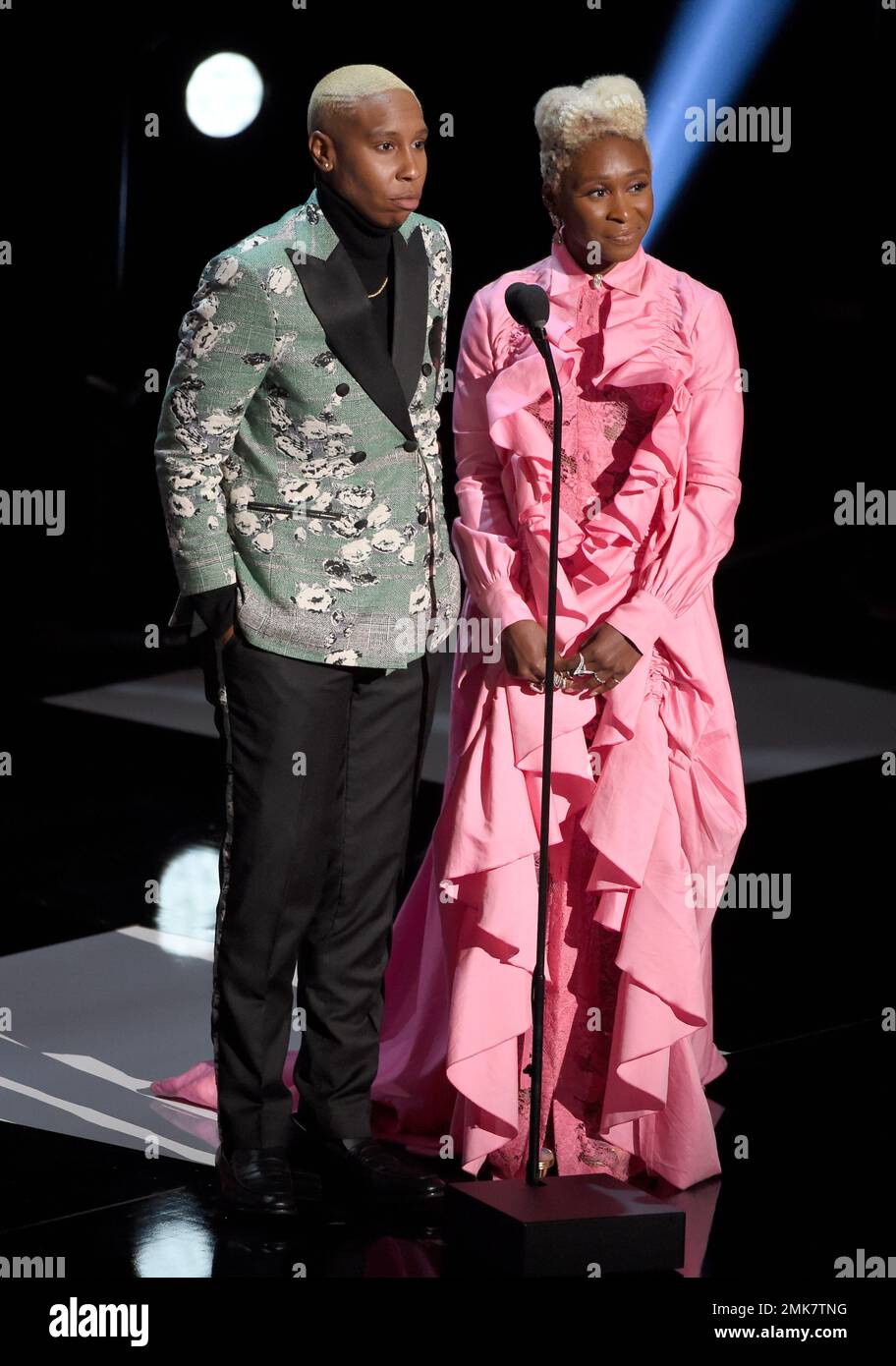Lena Waithe, left, and Cynthia Erivo present the award for album of the ...