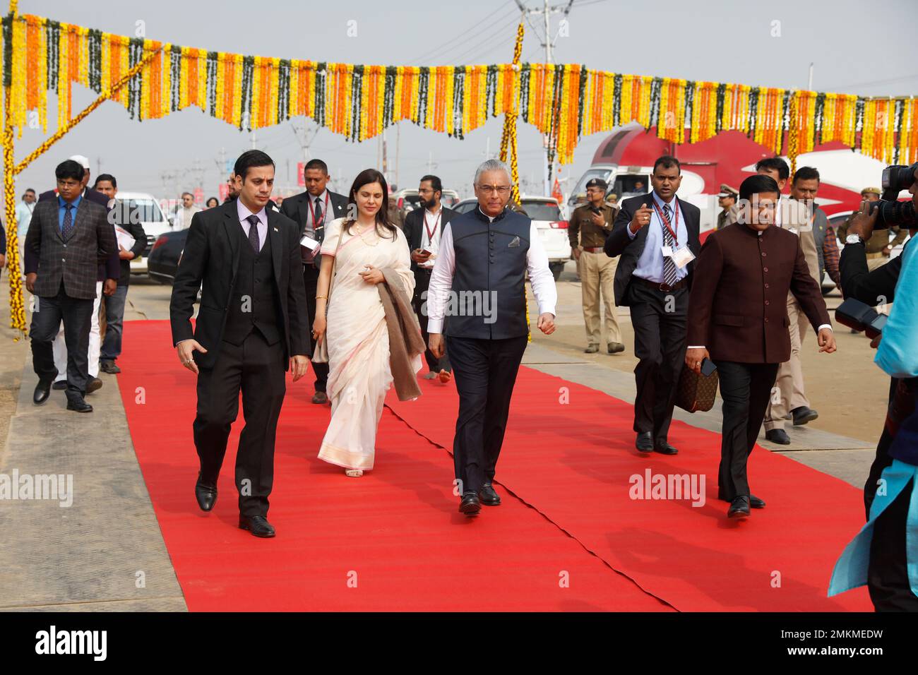 Prime Minister of Mauritius Pravind Kumar Jugnauth, center, and his ...