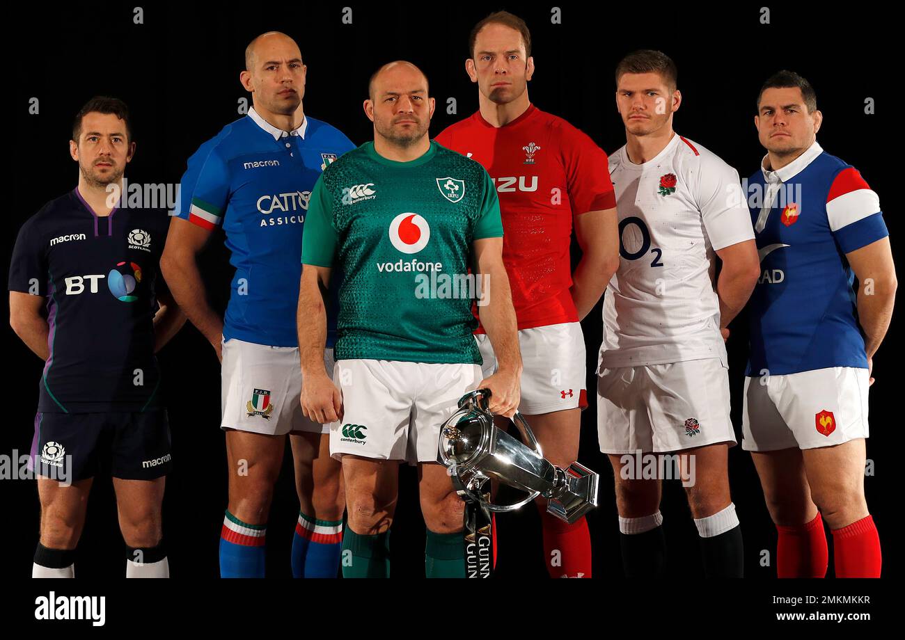 The team captains pose during a photocall for the launch of the Rugby ...