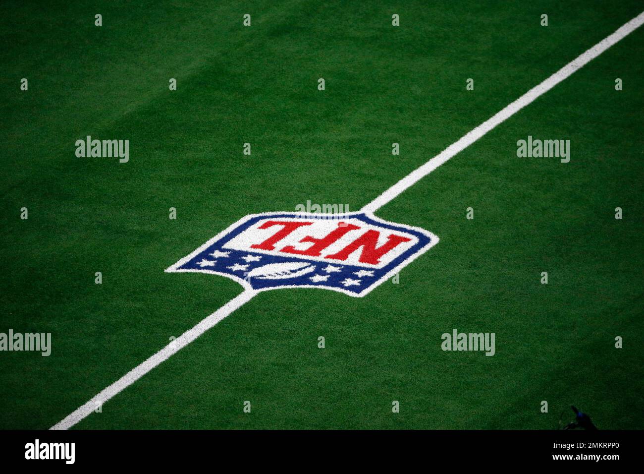 The league logo is shown on the field at AT&T Stadium during an NFC ...