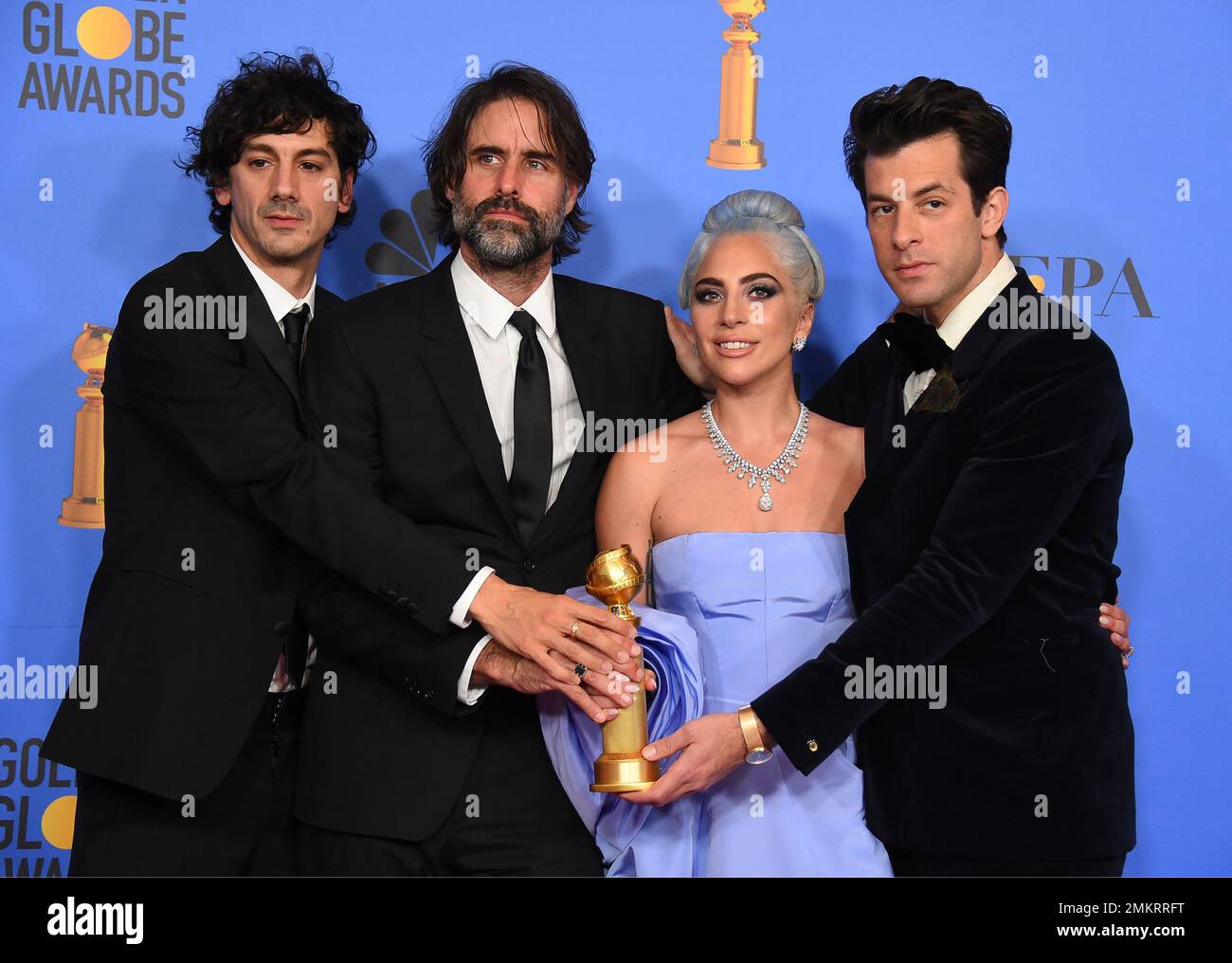 Anthony Rossomando, from left, Andrew Wyatt, Lady Gaga and Mark Ronson ...