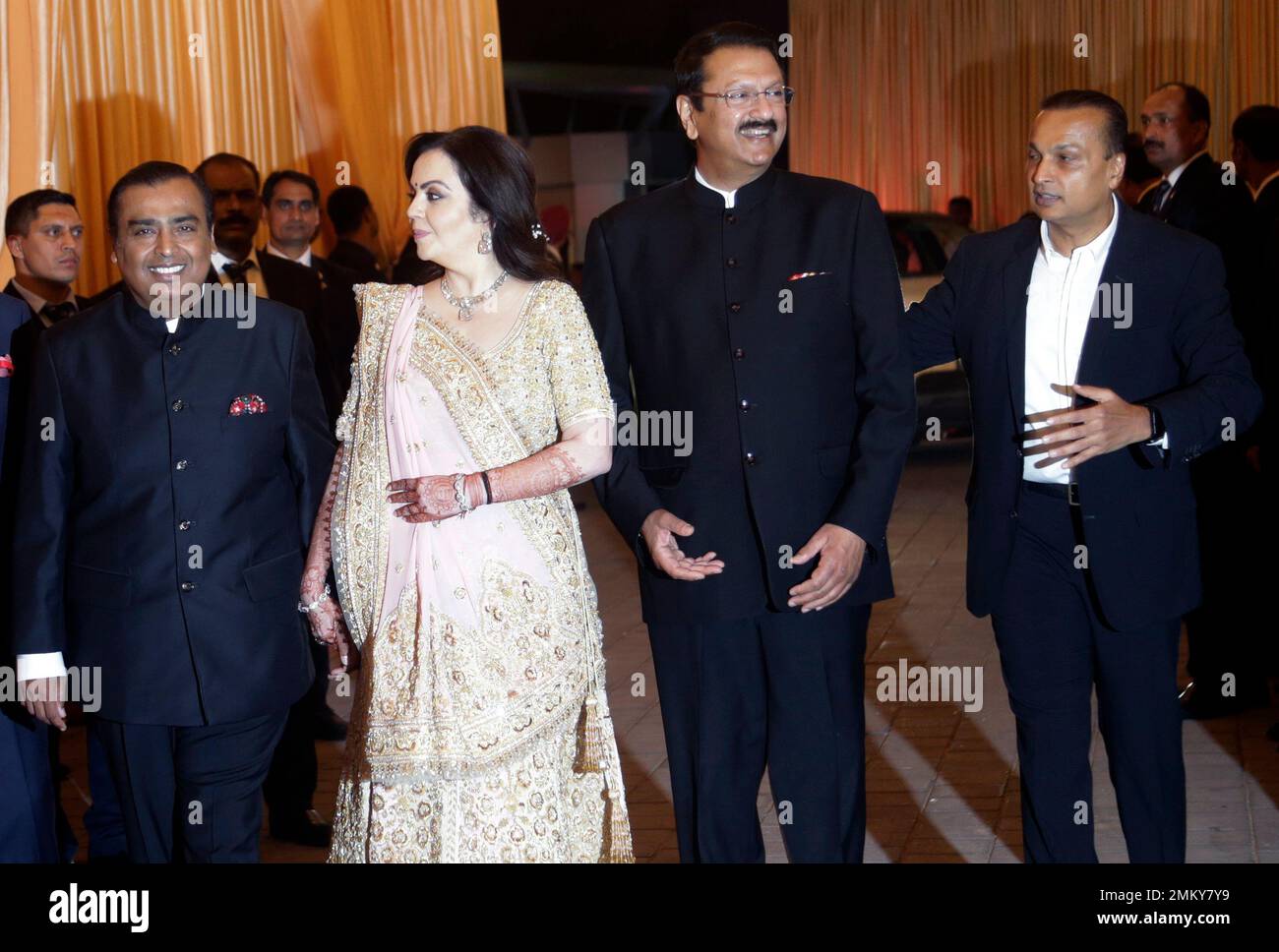 From left, Reliance Industries Chairman Mukesh Ambani, his wife Neeta ...