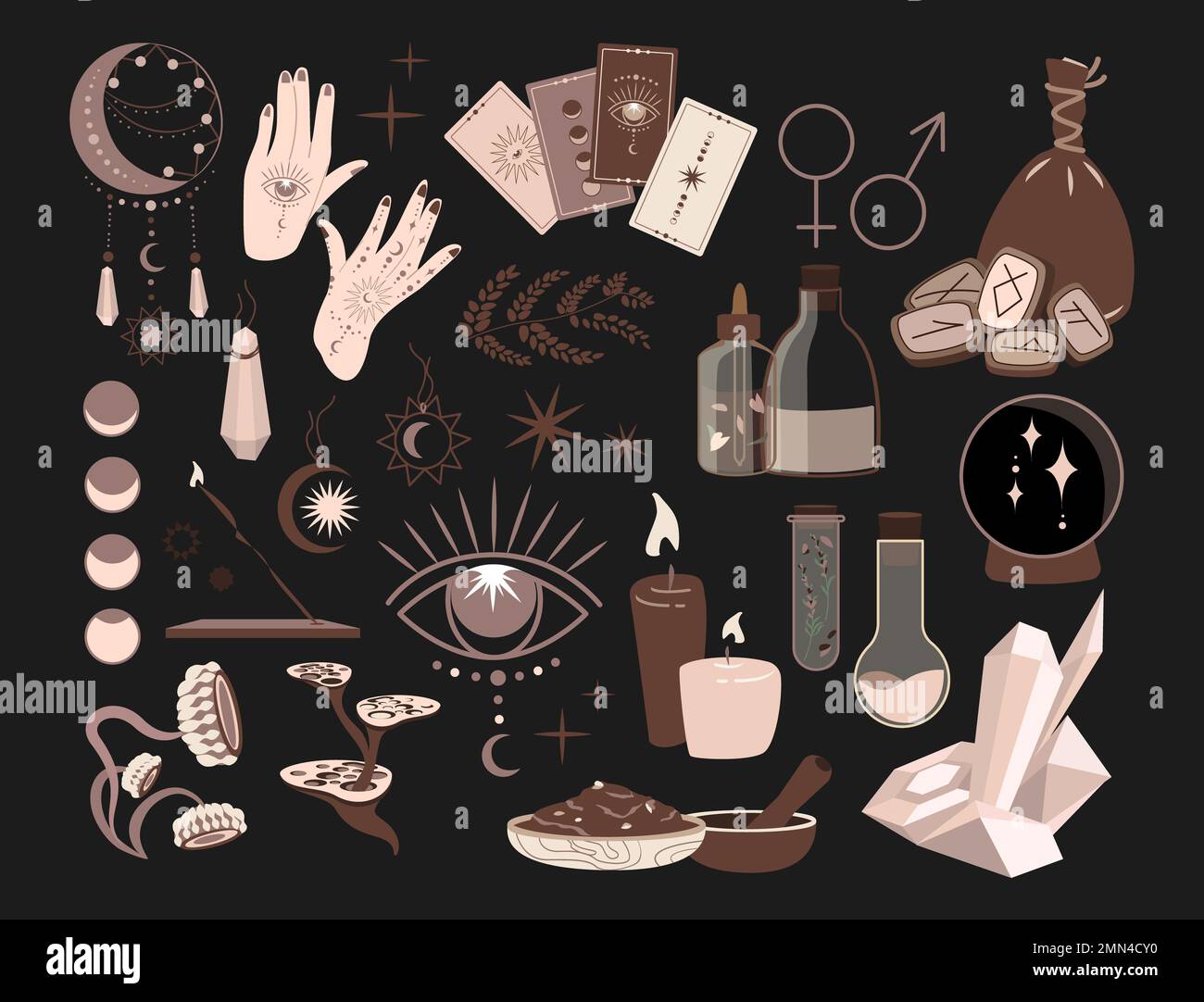 Collezione di simboli magici di strega set.Esoteric,boho elementi ...