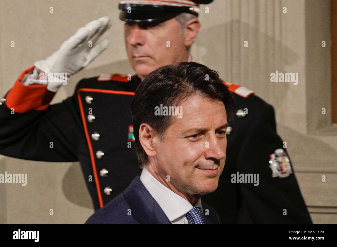 Giuseppe Conte arrives to address the media after meeting Italian ...