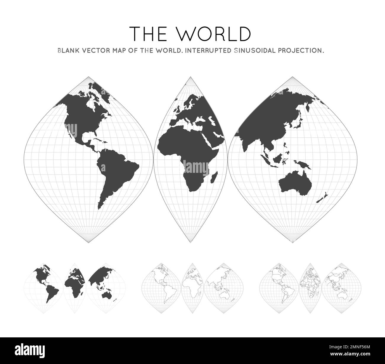 Mappa del mondo. Proiezione sinusoidale interrotta. Globo con linee di ...