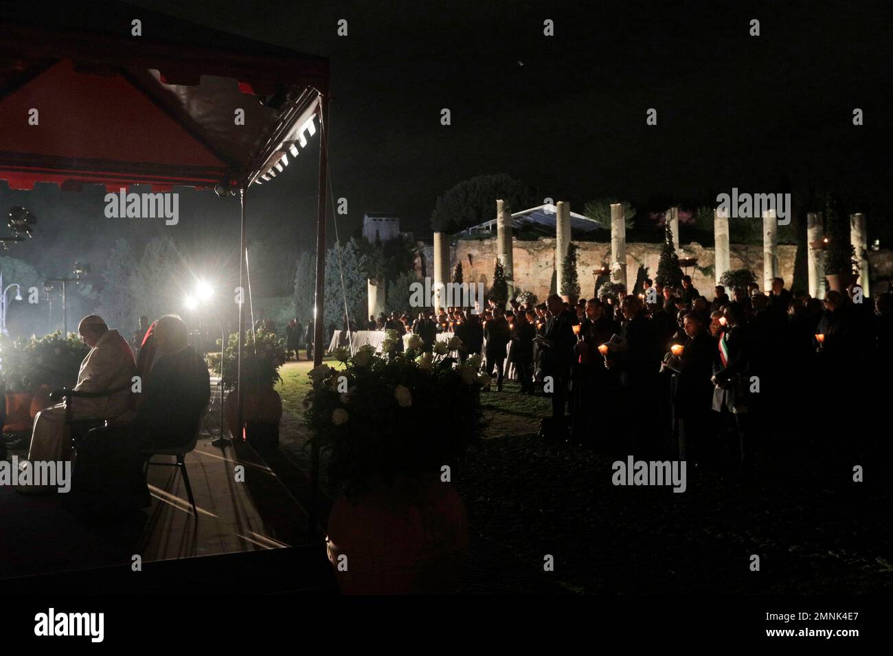 Pope Francis presides over the Via Crucis (Way of the Cross) torchlight ...