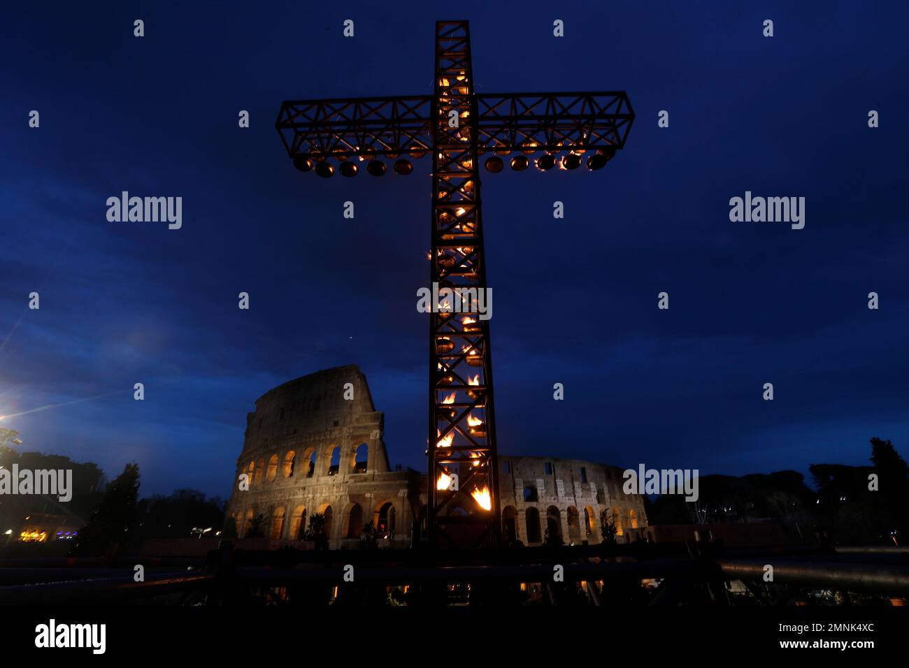 A view of the cross, lit ahead of Pope Francis arrival for the Via ...