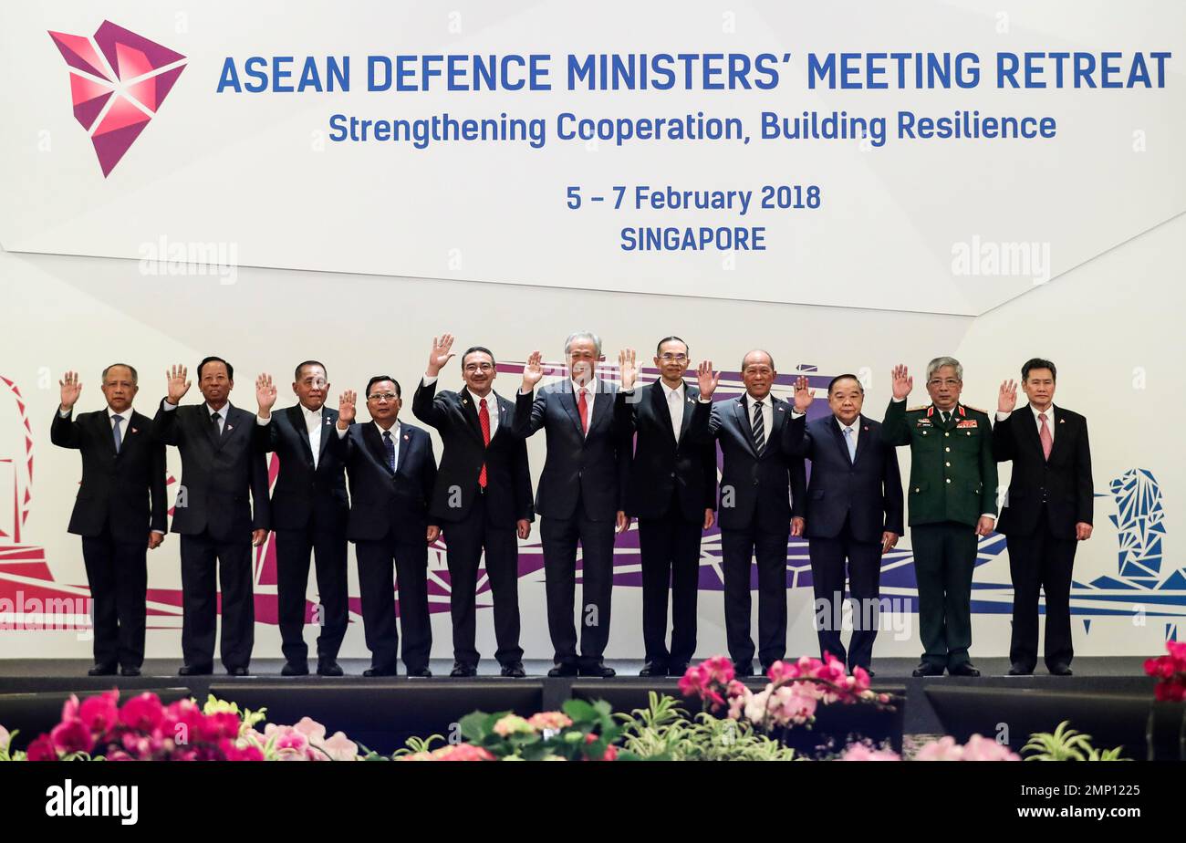 ASEAN defense ministers pose for a group photo ahead of the ASEAN ...