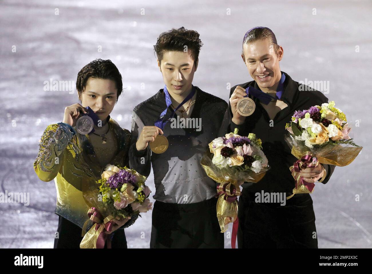 Medal winners, China''s Boyang Jin with gold, center, Japan''s Shoma ...