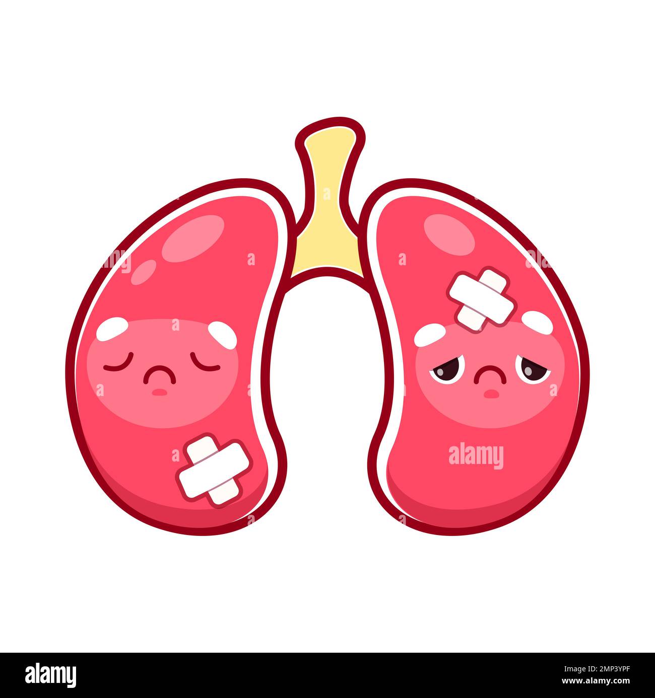 Personaggio dei polmoni malati di cartone animato. Organo umano ferito ...
