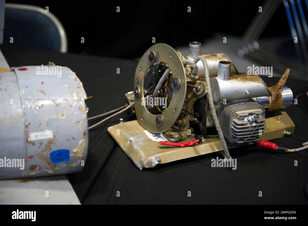 An engine from the remains of an Iranian Qasef-1 Unmanned Aerial ...