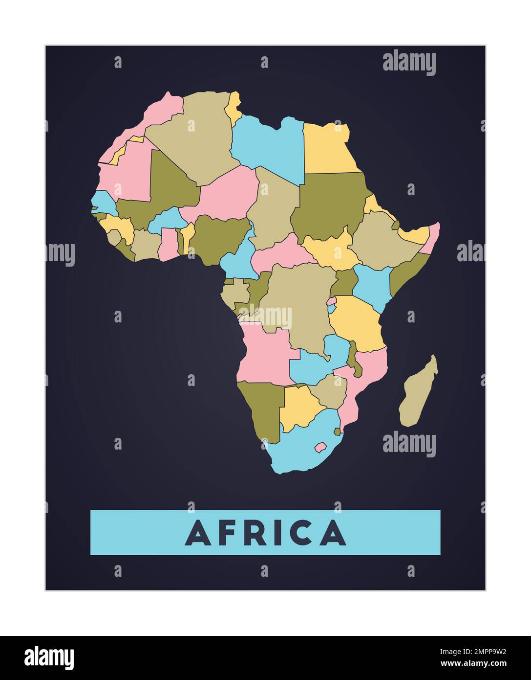 Mappa dell'Africa. Poster continente con regioni. Forma dell'Africa con ...