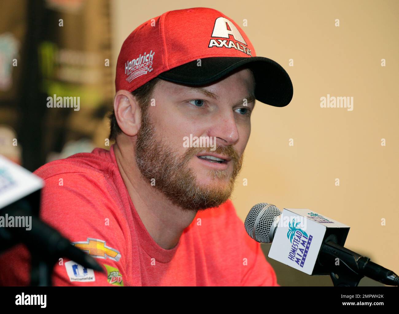 Dale Earnhardt Jr. speaks with the media during a news conference ...
