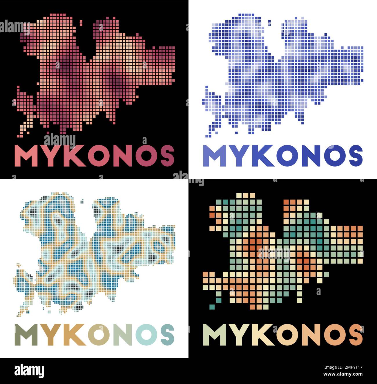 Mappa di Mykonos. Collezione di mappe di Mykonos in stile punteggiato ...