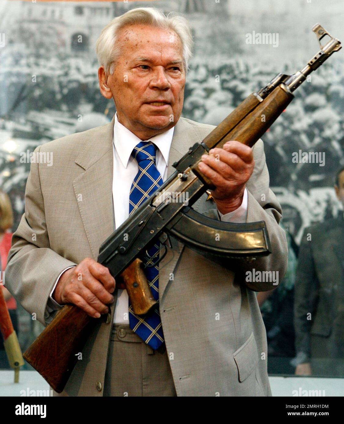 FILE - In this July 6, 2007 file photo, Mikhail Kalashnikov holds a ...