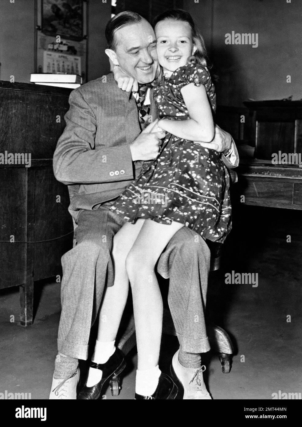 FILE - In this April 13, 1938, file photo, actor Stan Laurel hugs his ...