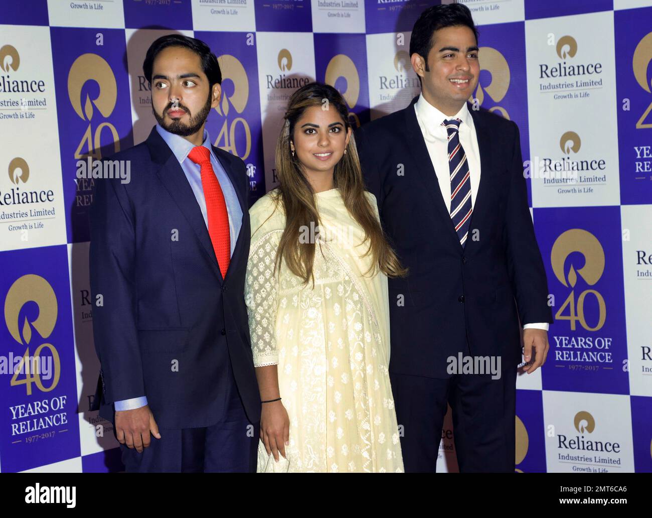 Reliance industries chairman Mukesh Ambani's son Akash Ambani ,right Anant Ambani , left and ...