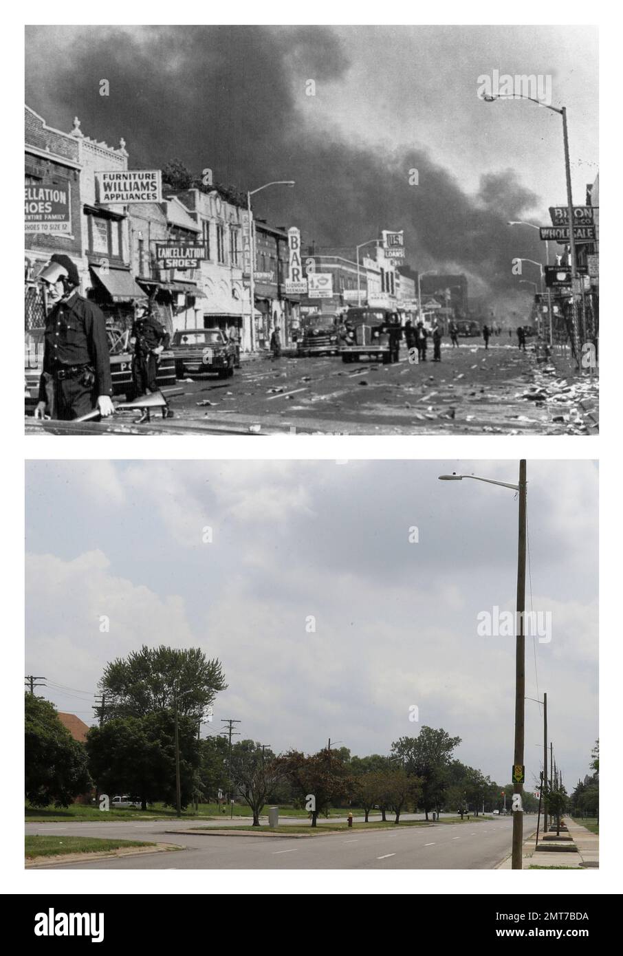 This combination of photos from July 1967 and 2017 shows police ...