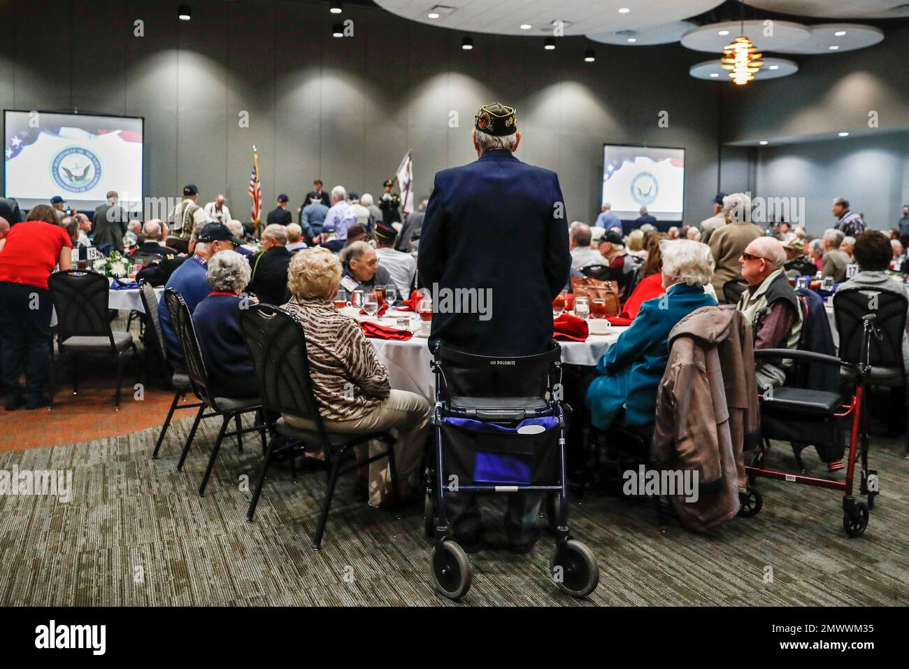 Navy Amphibious Corpsman Jack Snyder, 91, ret., stands to be recognized ...