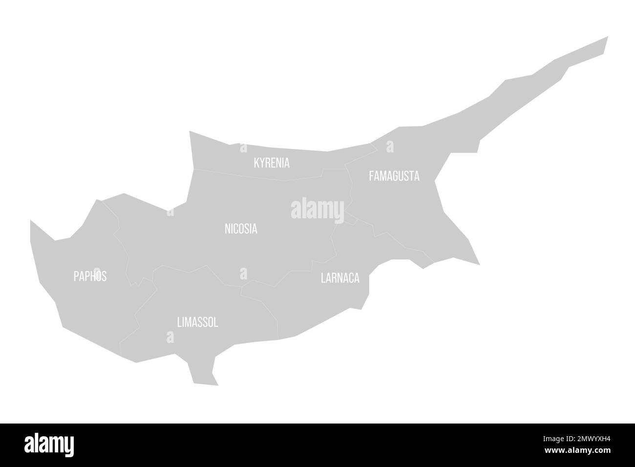 Cipro mappa politica delle divisioni amministrative - distretti. Mappa ...