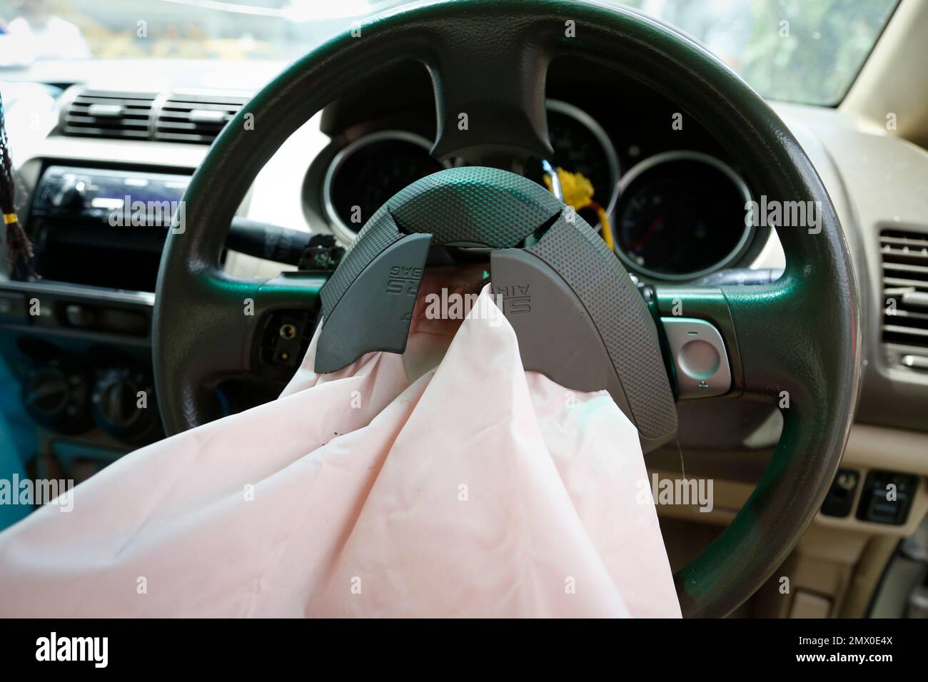 In this Monday, Nov. 7, 2016 photo, the exploded air bag that injured ...