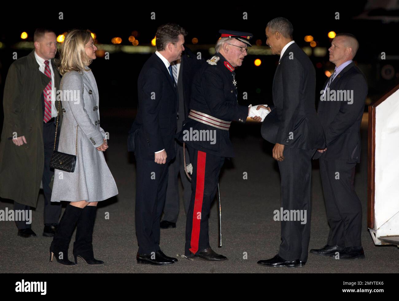 U.S. President Barack Obama is greeted by The Lord Petre, Her Majesty's ...