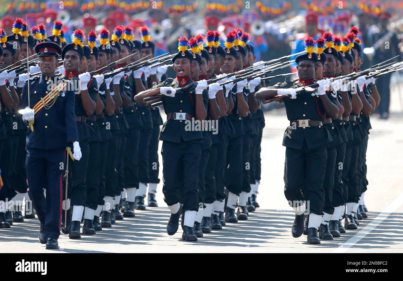 In this Thursday, Feb. 4, 2016 photo, Sri Lankan Army soldiers march ...