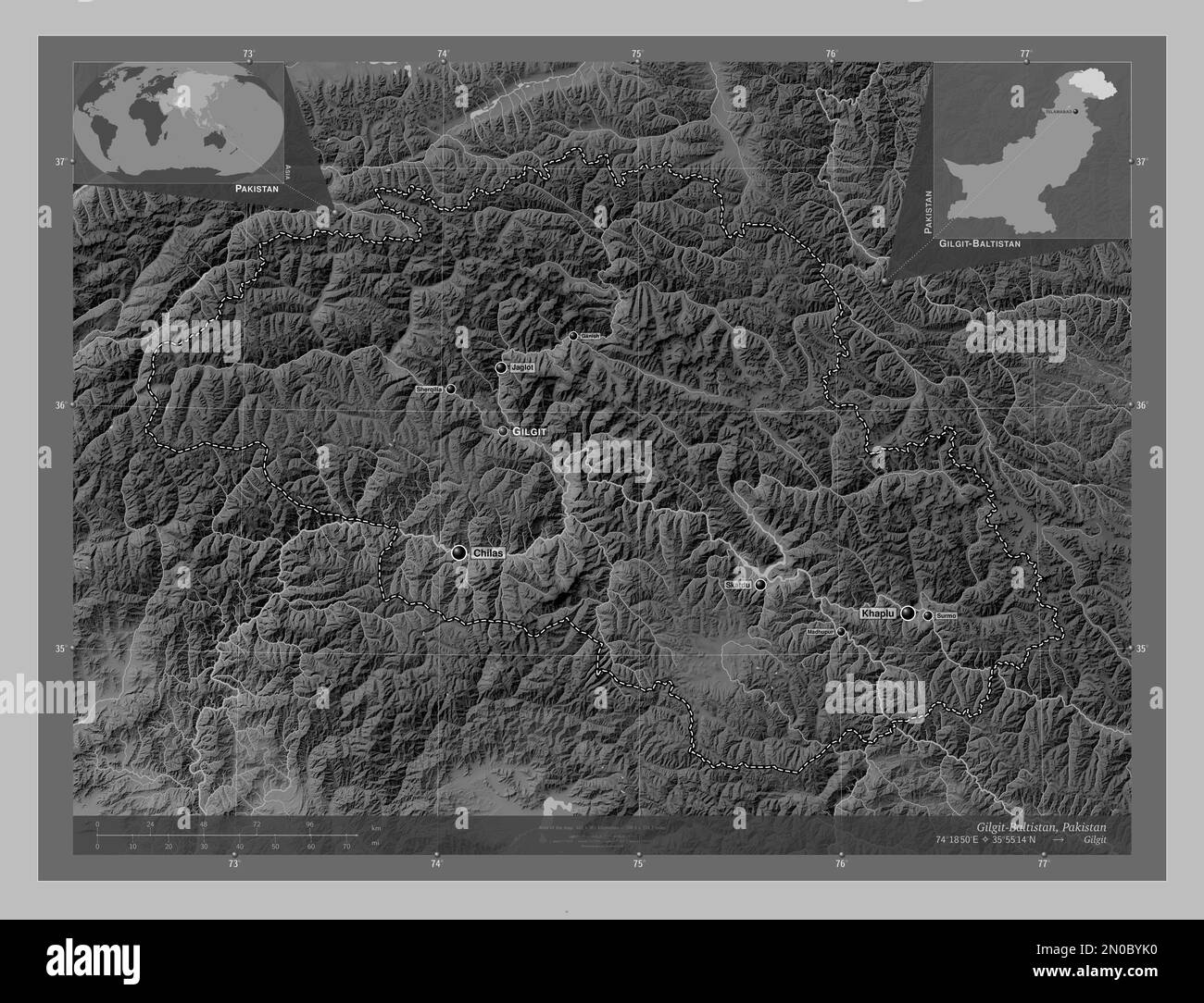 Gilgit-Baltistan, zona amministrata centralmente del Pakistan. Mappa in ...