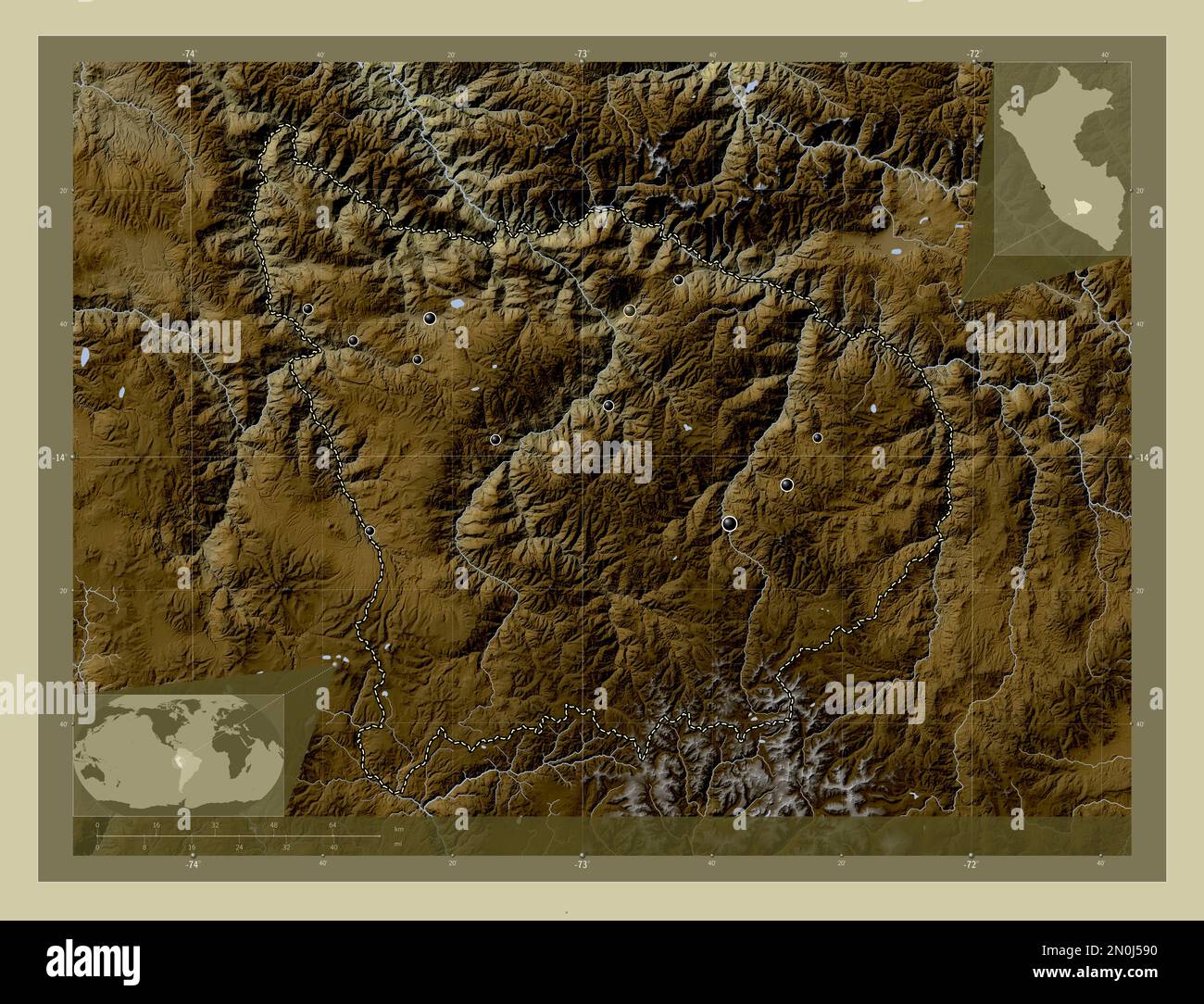 Apurimac, regione del Perù. Mappa dell'altitudine colorata in stile ...