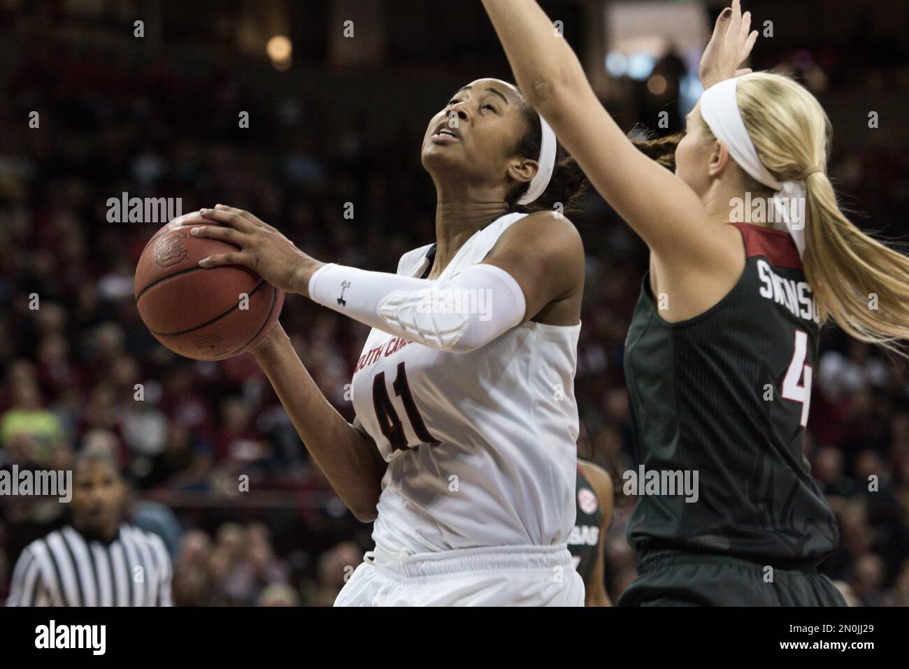 South Carolina forward Alaina Coates (41) drives to the hoop against ...