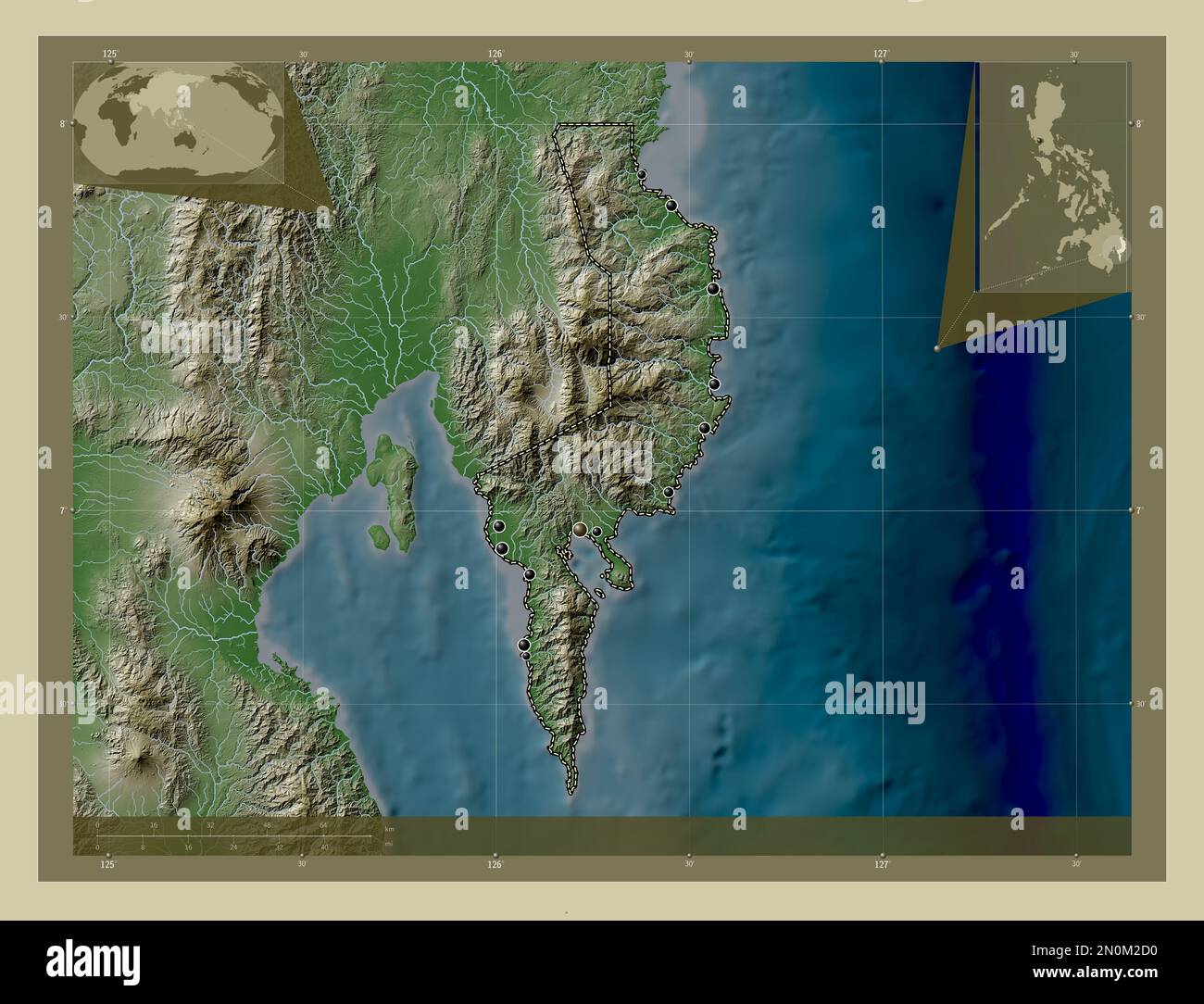Davao Oriental, provincia delle Filippine. Mappa dell'altitudine ...