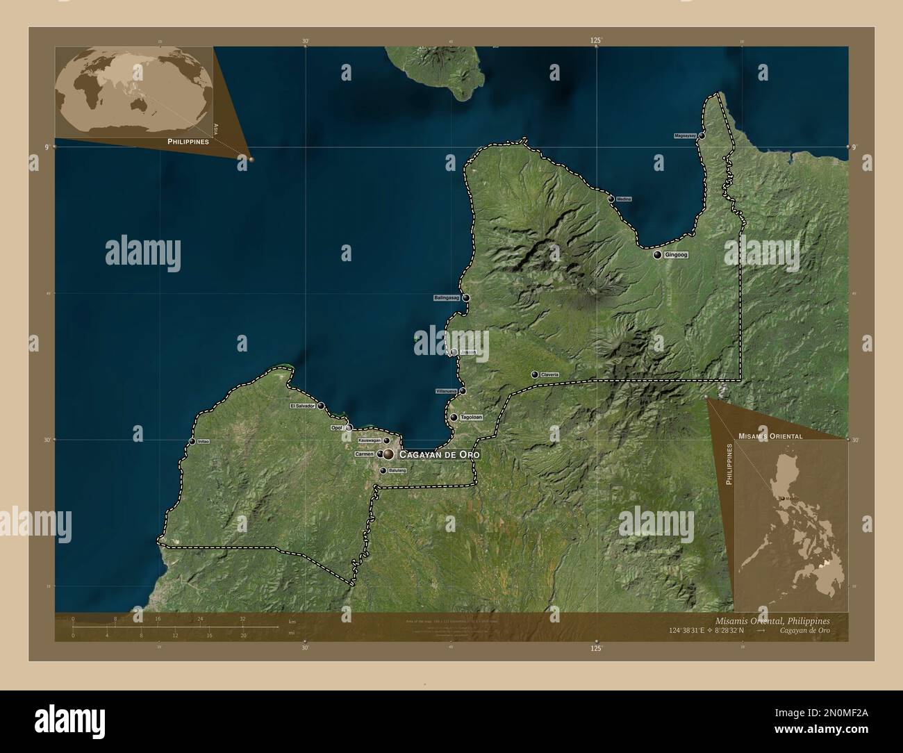 Misamis Oriental, provincia delle Filippine. Mappa satellitare a bassa ...