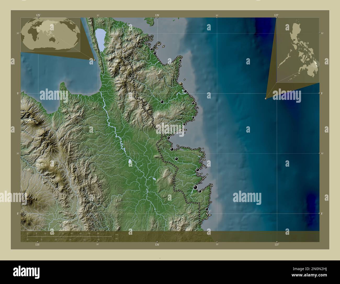 Surigao del sur, provincia delle Filippine. Mappa dell'altitudine ...