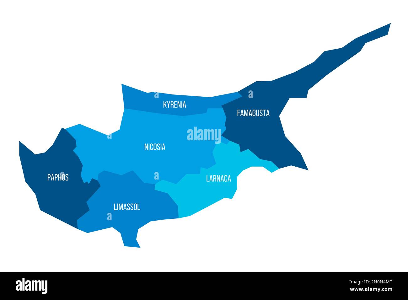 Cipro mappa politica delle divisioni amministrative - distretti. Mappa ...