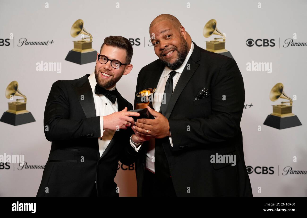 Steven Feifke, left, and Bijon Watson pose in the press room with the ...