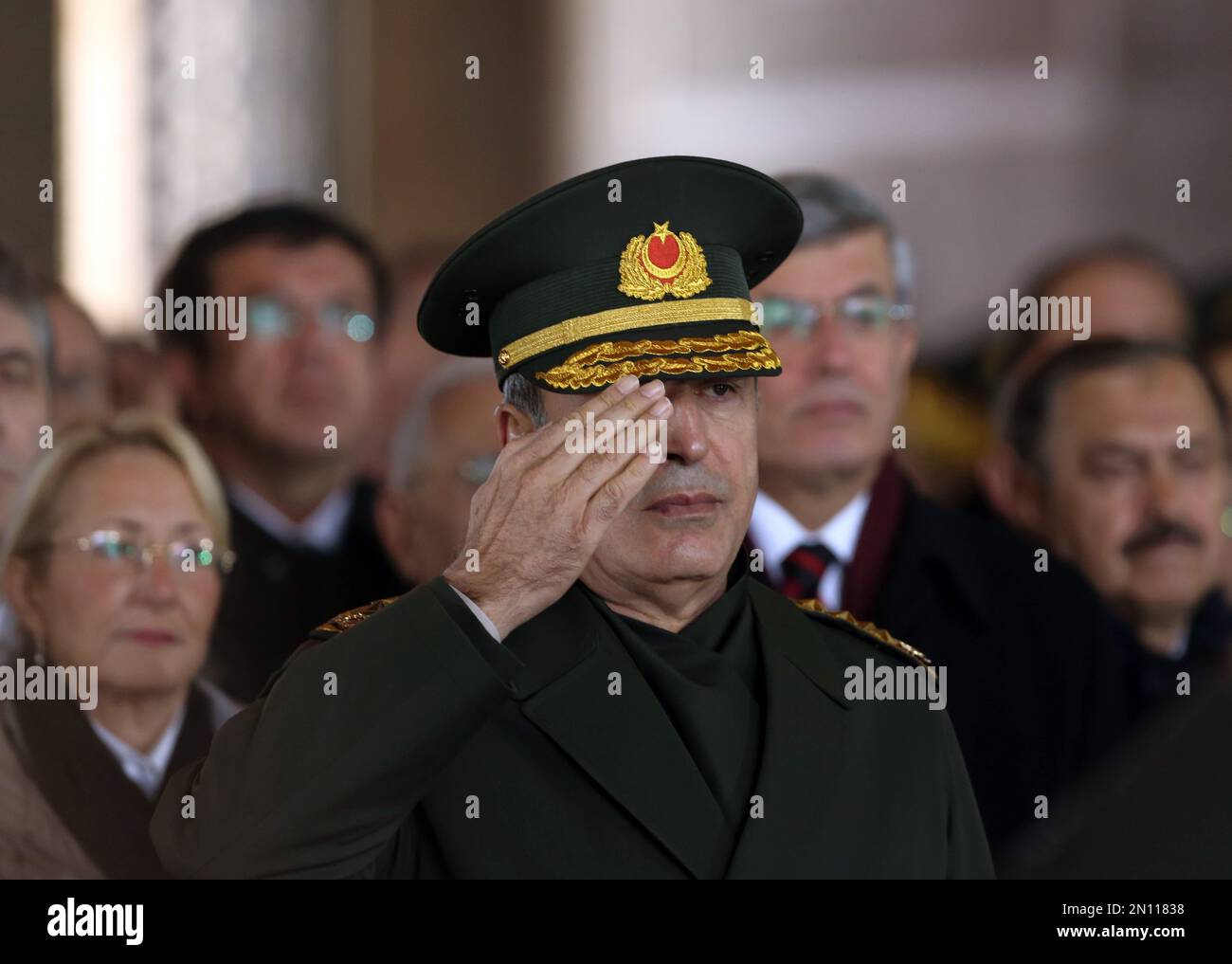 Turkey's Chieff of Staff Gen. Hulusi Akar stands at the mausoleum to remember the nation’s ...