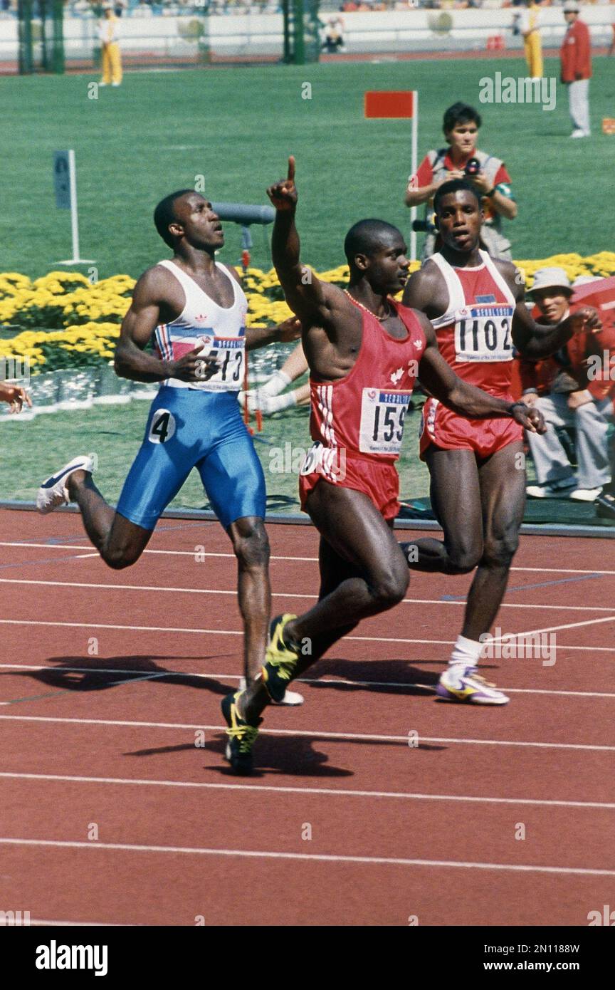 FILE - In this Sept. 24, 1988 file photo Ben Johnson of Canada gestures ...
