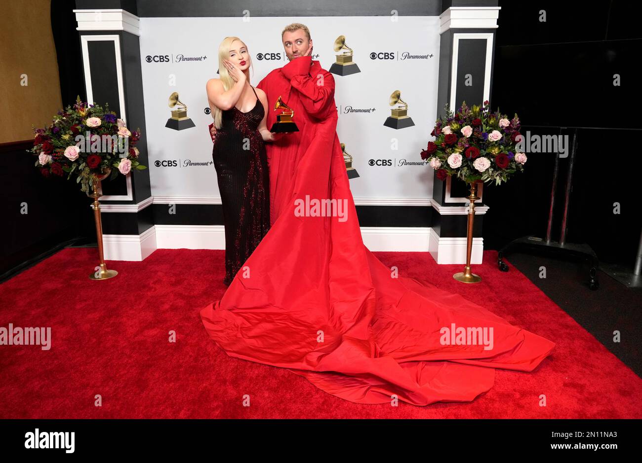 Kim Petras, left, and Sam Smith, winners of the award for Best Pop Duo ...