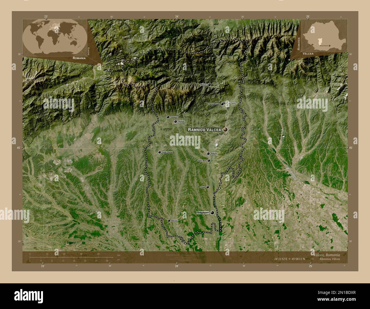Valcea, contea della Romania. Mappa satellitare a bassa risoluzione ...
