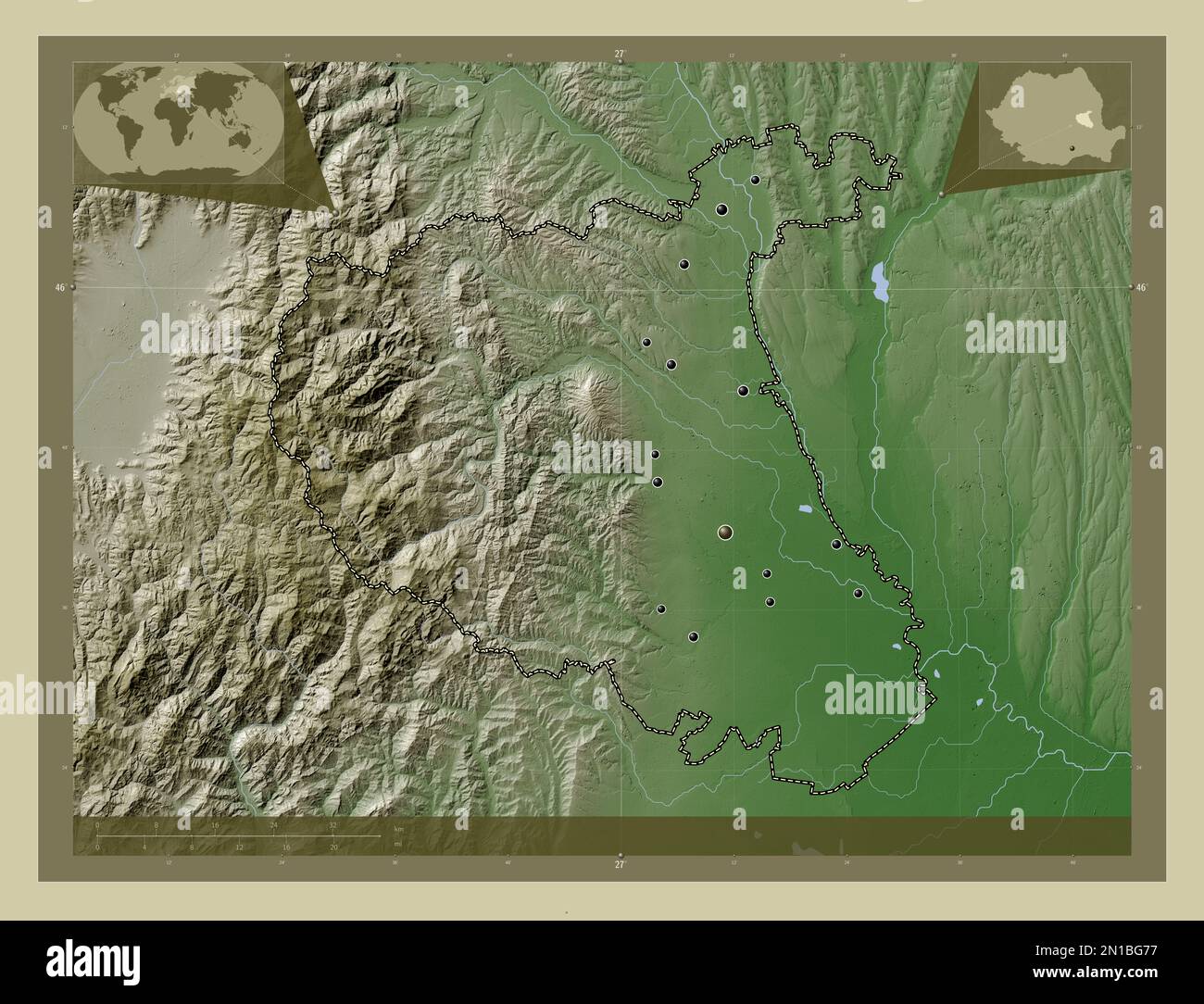 Vrancea, contea di Romania. Mappa dell'altitudine colorata in stile ...