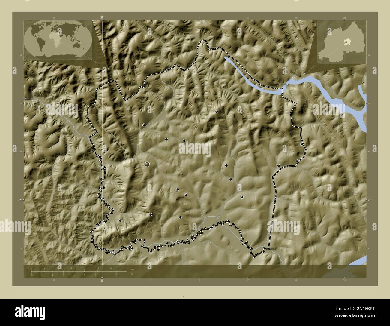 Umujyi wa Kigali, provincia del Ruanda. Mappa dell'altitudine colorata ...
