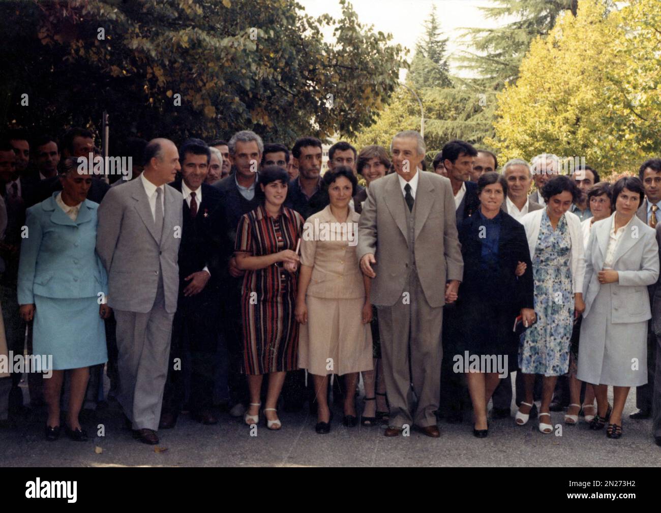 Albanian leader Enver Hoxha walks with comrades in Drilon, Albania, in ...