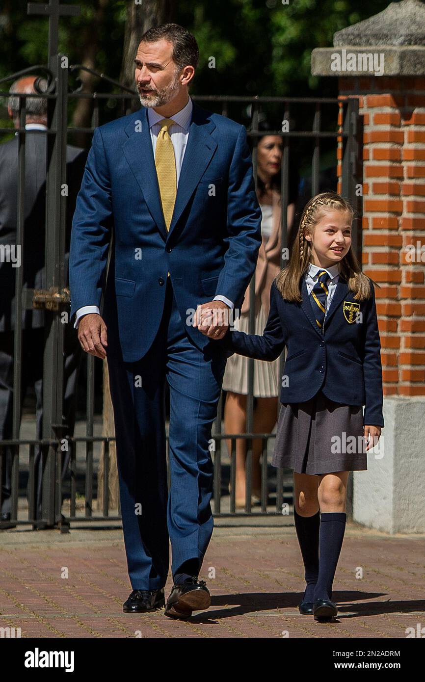 Spain's King Felipe VI, left, and Crown Princess Leonor, right, arrive ...