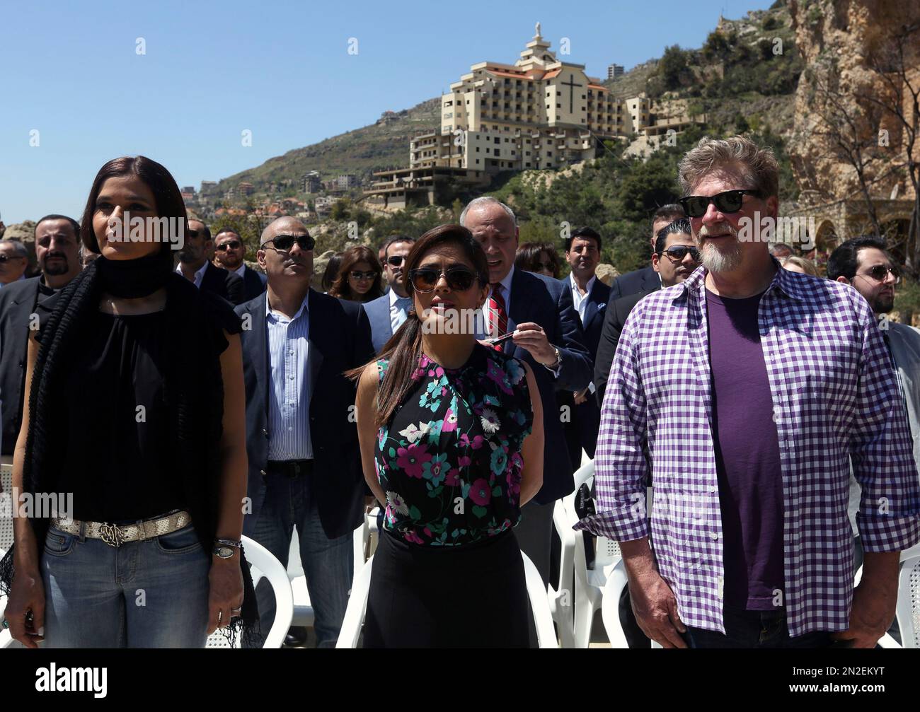 Mexican and American actress Salma Hayek, center, Lebanese legislator ...