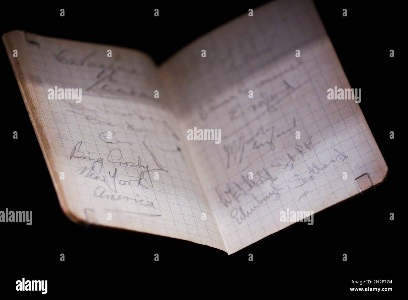 This Wednesday, April 22, 2015 photo shows a child's notebook with ...